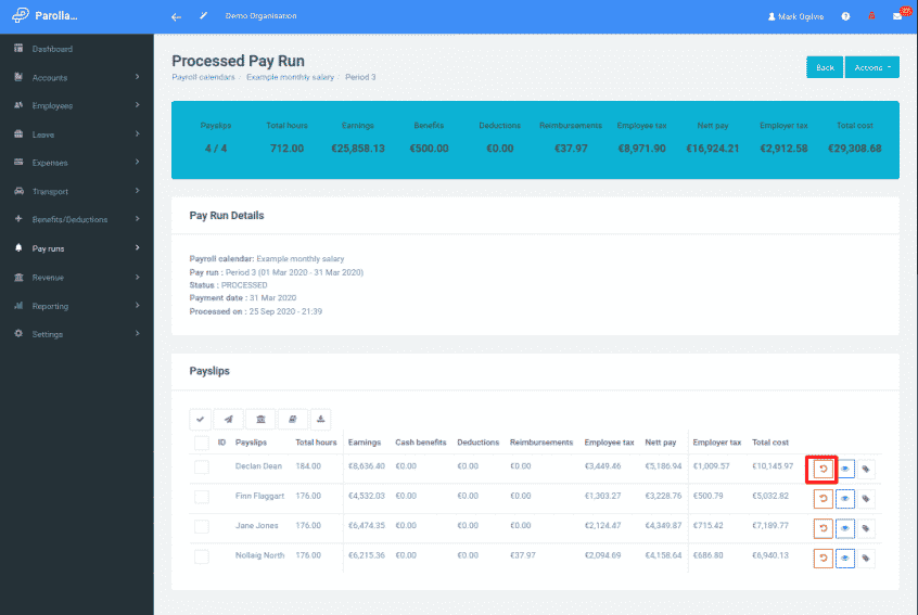 Reversing a Payslip or Pay Run - Parolla