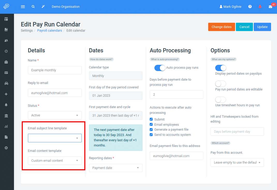 Customised Payslip Email - Parolla